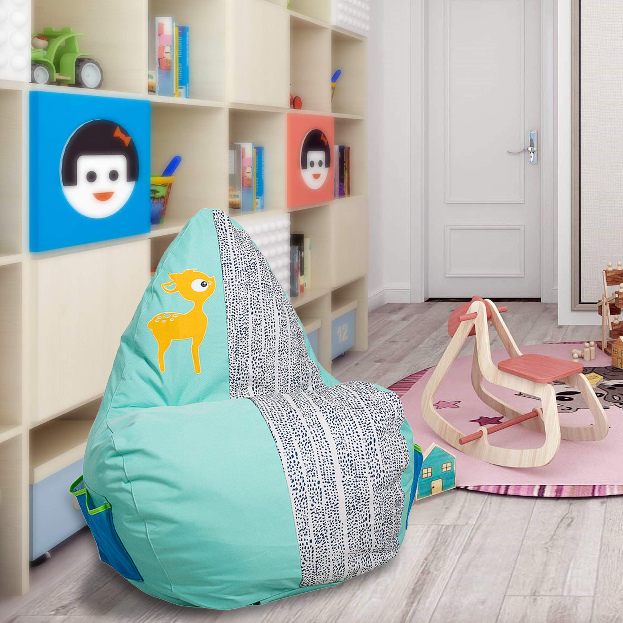 Livebest Kids Self-Rebound Sponge Sofa Bean Bag Chair Seat with Animals Pattern Indoor Furniture for Boys and Girls,Bright Color