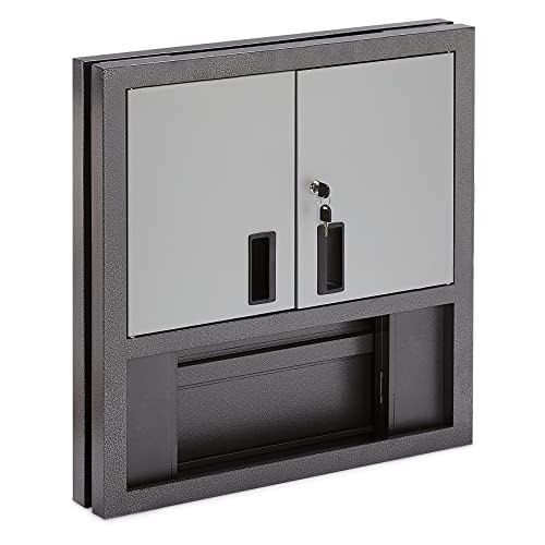 ROCKPOINT Buttom Open Drawer Wall Foldable Storeage Cabinets with Doors,Garage Storage Cabinet 2 Shelves & Locker,Metal Grey