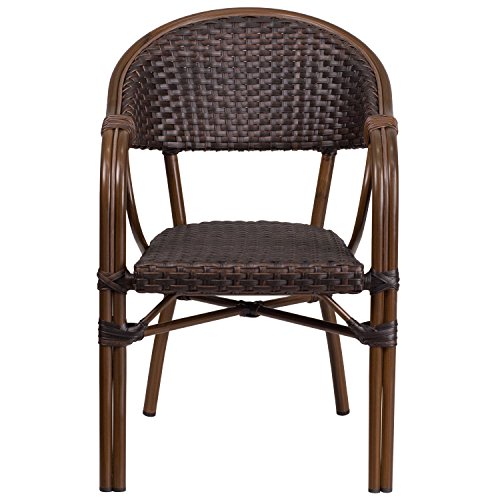 Flash Furniture Milano Series Dark Brown Rattan Restaurant Patio Chair with Red Bamboo-Aluminum Frame