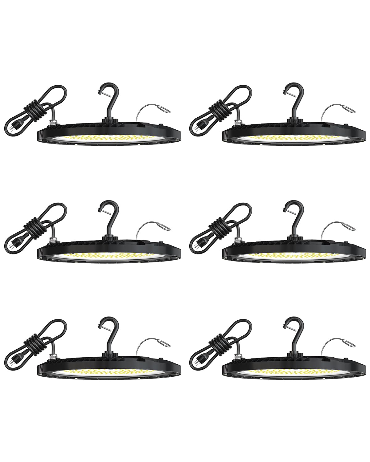 Fullmeii 6Pack 150W UFO LED High Bay Light, 21,000lm 5000K Daylight Commercial Lighting, IP65 Waterproof Shatterproof Fixture with 5' Cable, UL Listed for Industrial Warehouse