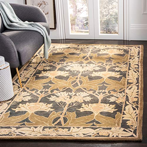 SAFAVIEH Anatolia Collection 4' Round Navy / Sage AN541A Handmade Traditional Oriental Premium Wool Area Rug