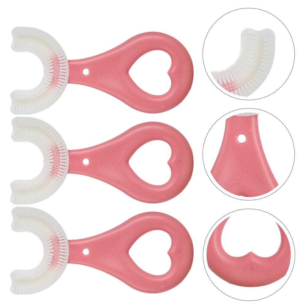 FARUTA 3Pcs U- Shape Toothbrush, Silicone Toothbrush for Toddlers, Manual Toothbrush Oral Cleaning Brushes, Pink (Color : Pink)