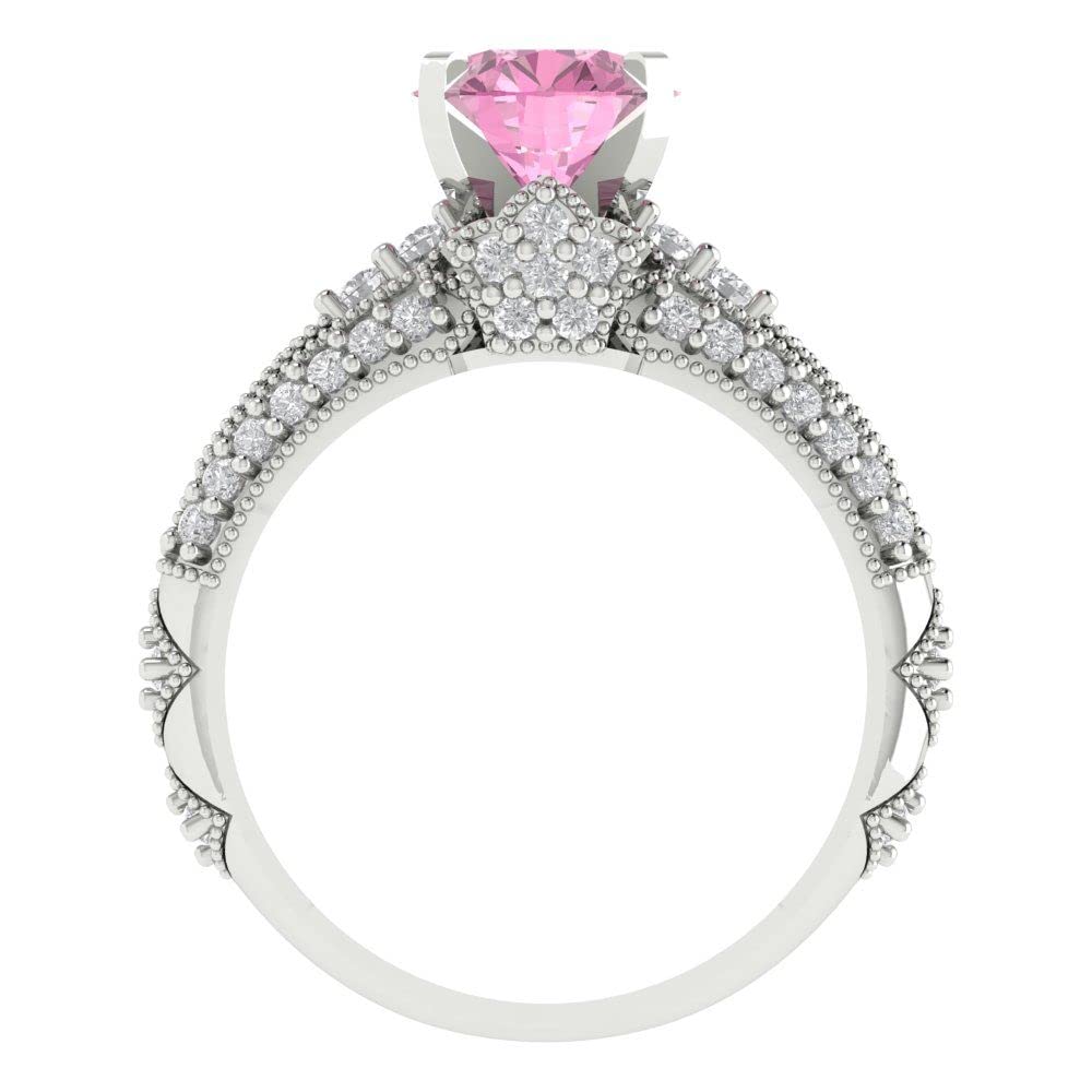 Clara Pucci 2.10ct Round Cut Solitaire Accent Pink Simulated Diamond Engagement Promise Bridal Ring Band set 14k White Gold 6.5