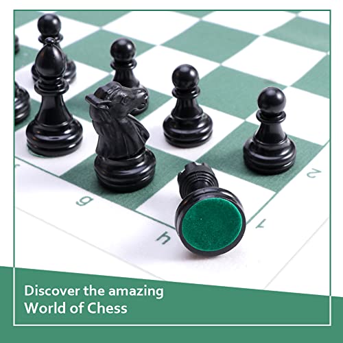 Tournament Chess Mat with Chess & Storage Bag, PU Leather Tournament Roll Up Chess Board, Chess Rollable Chessboard, Chess Mat Set for Kids and Adults (34cm with Chess Set)