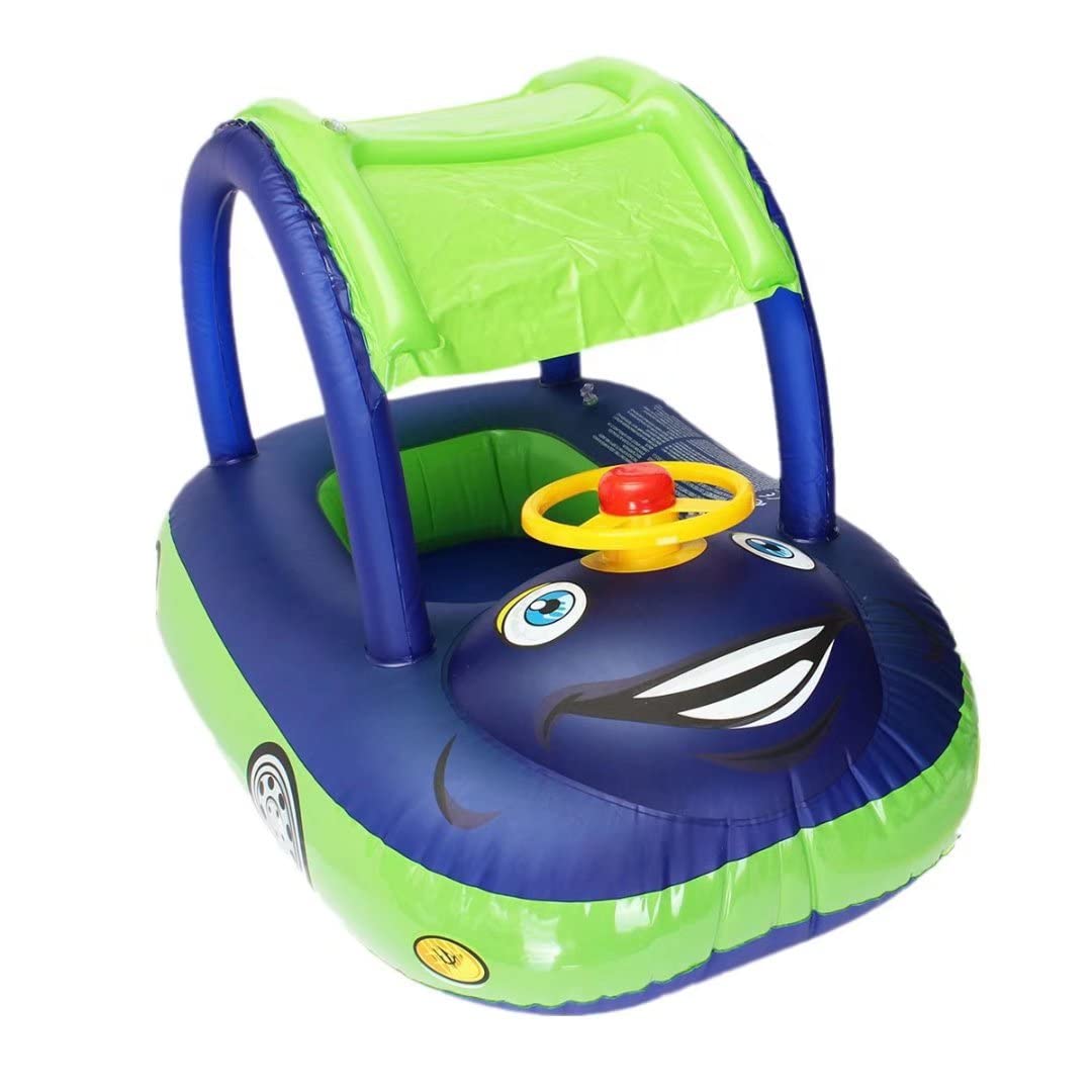 QIAONIUNIU Baby Pool Float with Canopy Summer Steering Wheel Sunshade Swim Ring Car Inflatable Toys Infants Float Seat Boat for Kids Toddlers