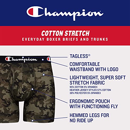 Champion Men's Everyday Stretch Cotton Boxer Briefs, Moisture-Wicking, Multi-Pack - 3 Black/Grey/Logo Briefs, Large