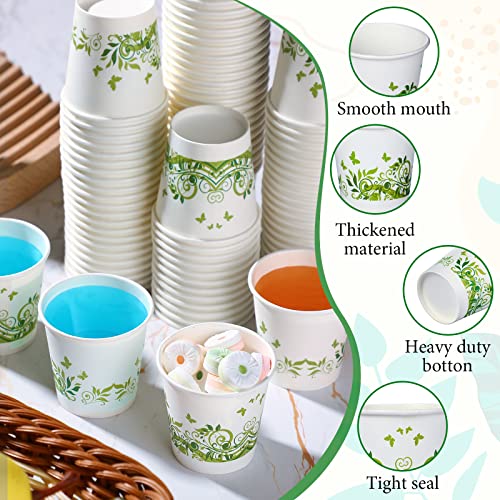 Irenare 500 Pack 2 oz Paper Cups with 2 Pcs Paper Cup Dispenser Disposable Bathroom Mouthwash Cups Green Leaf Small Hot Cold Beverage Drinking Cups for Home Kitchen Holiday Party Event Picnic Travel