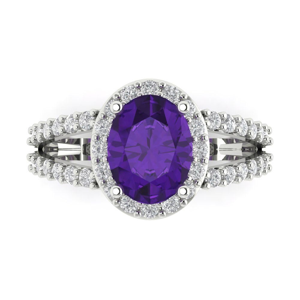 Clara Pucci 2.21ct Oval Cut Solitaire Halo split shank Natural Amethyst gemstone designer Modern Statement Ring Solid 14k White Gold