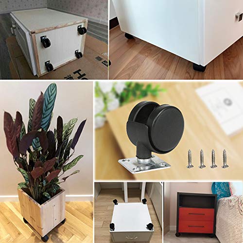 ShineIn Black Plastic 1.5 inch Plate Casters Furniture Wheels Replacement Set of 4 with 16 Screws