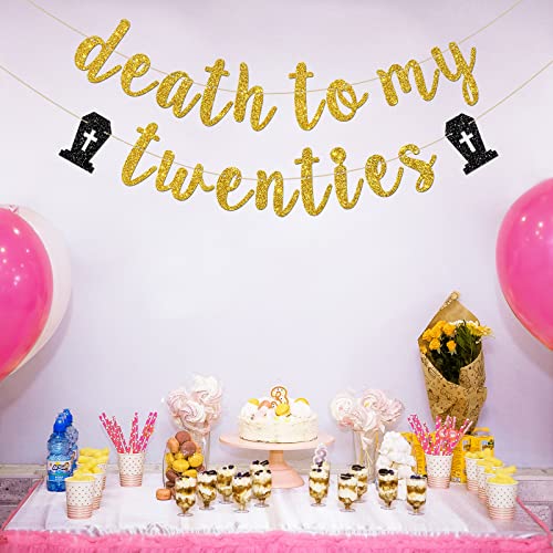 INNORU Death to My Twenties Banner, RIP to My 20s Party Decorations, Happy 30th Birthday Party Decorations, Gold Glitter