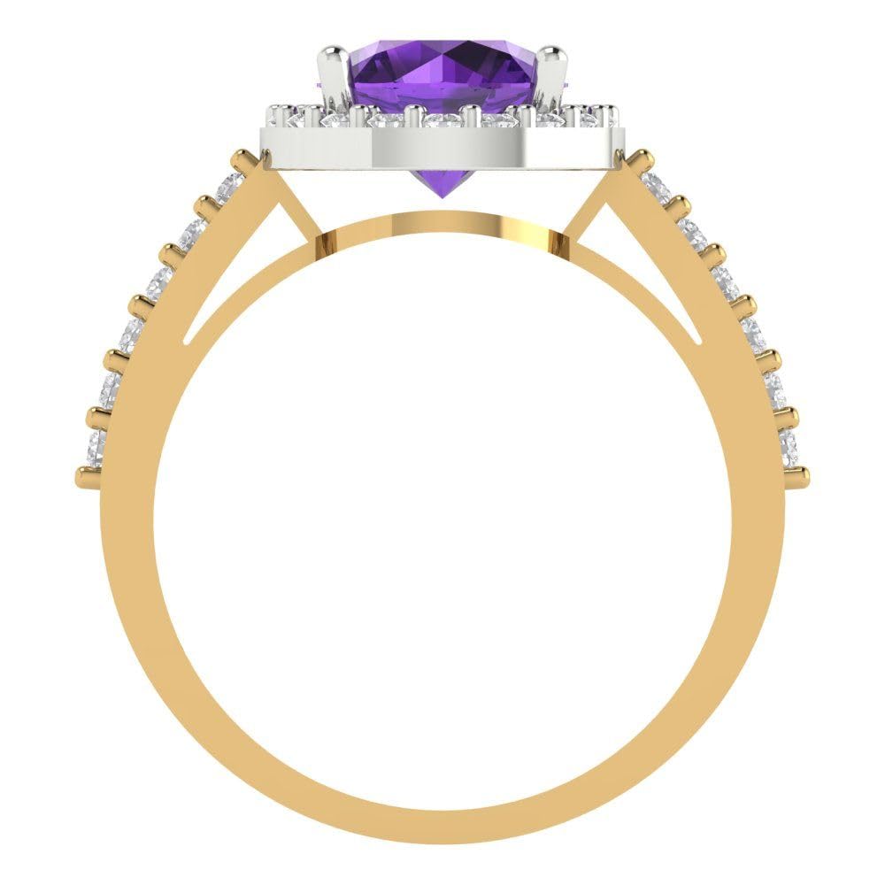 Clara Pucci 2.37ct Round Cut Solitaire Halo Natural Amethyst gemstone designer Modern Statement Accent Ring 14k Yellow & White Gold