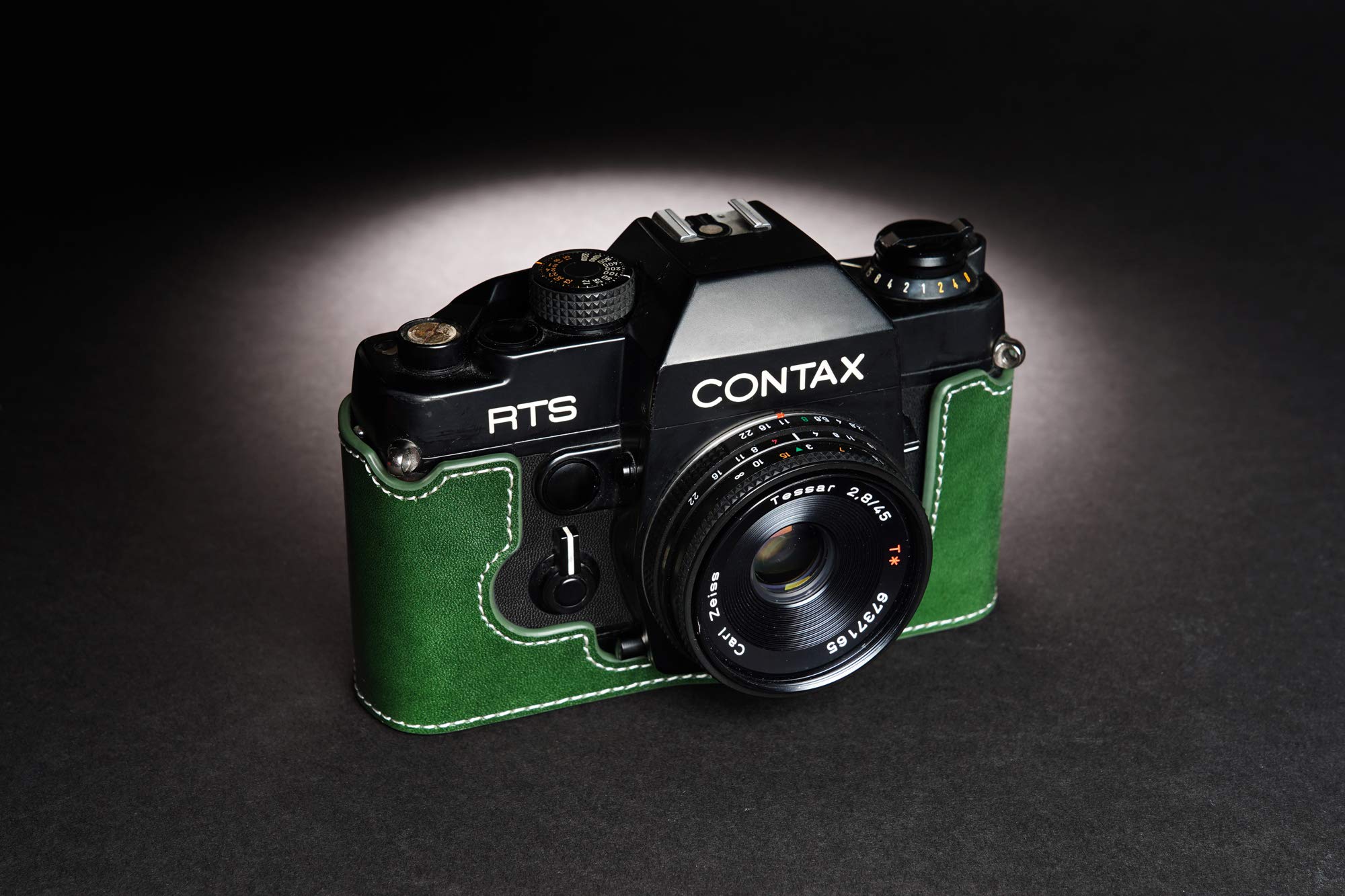 Contax RTS Case, BolinUS Handmade Genuine Real Leather Half Camera Case Bag Cover for Contax RTS/RTS II RTS2 Camera with Hand Strap (Green)