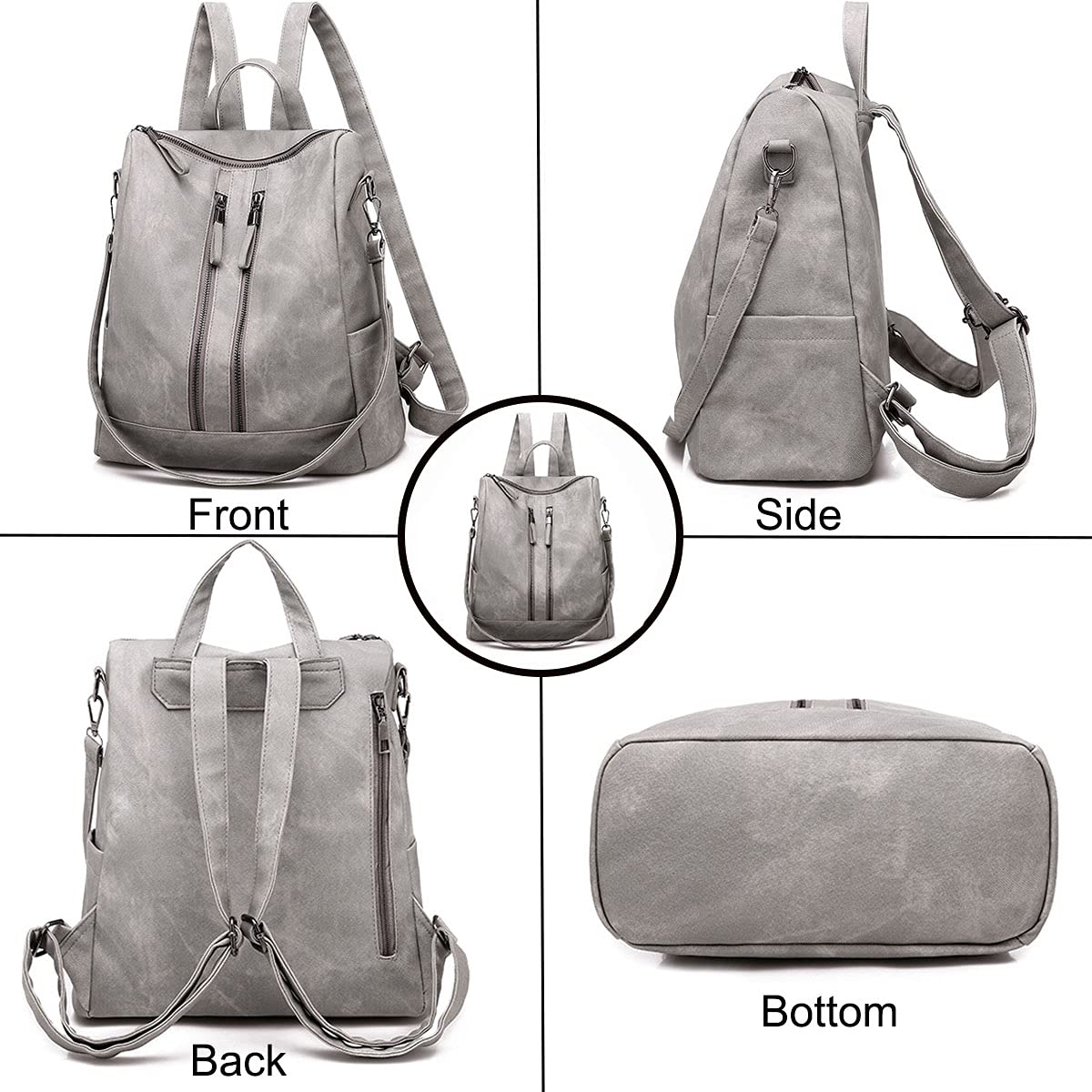 Poopy Women Multifunctional Soft Leather Handbag Purses Shoulder Backpack Crossbody Zipper Bag with Pocket (blue)