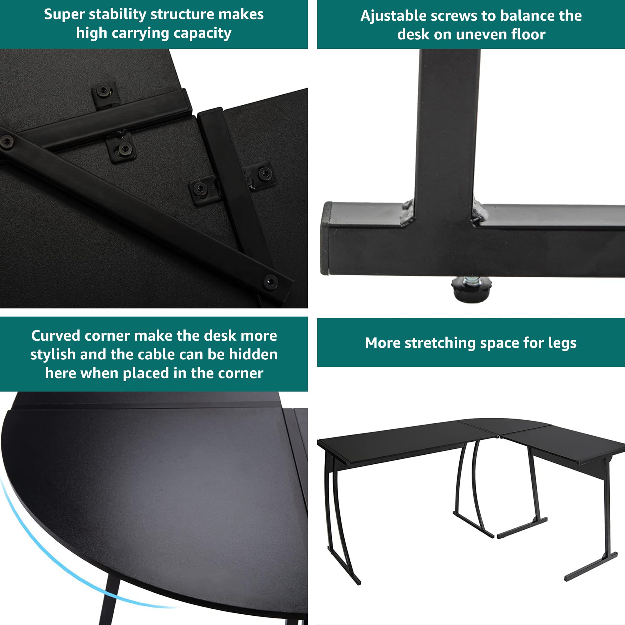 Colegence L Shaped Gaming Desk,58'' Computer Corner Desk for Home Office,Reversible Lshaped Desk for PC Desk with Easy Assembly L Desk for Studio, Work, Study, Writing, Reading,Gamer,Bedroom
