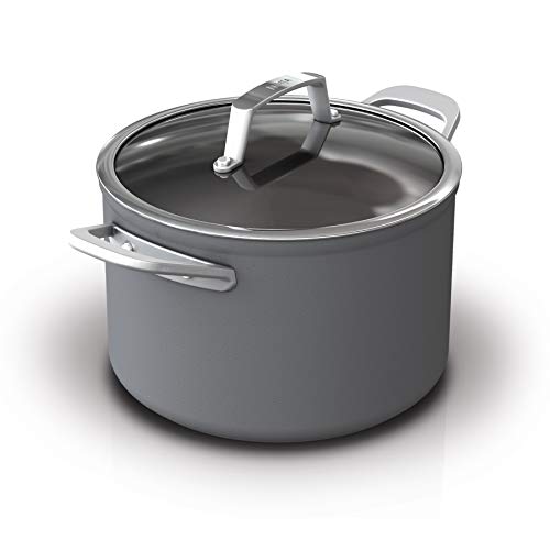 Ninja C30465 Foodi NeverStick Premium 6.5-Quart Stock Pot with Glass Lid, Hard-Anodized, Nonstick, Durable & Oven Safe to 500°F, Slate Grey