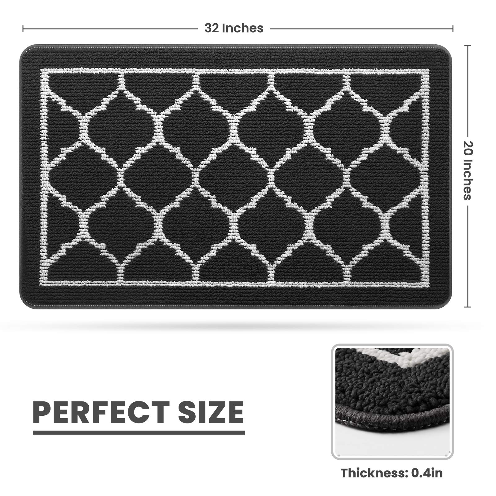 HappyTrends Door Mat Indoor Outdoor Entryway Welcome Mat, Super Absorbent Non Slip Rubber Doormat Front Back Low Profile Door Rug, Resist Dirt Floor Mat(20"x32",Black)