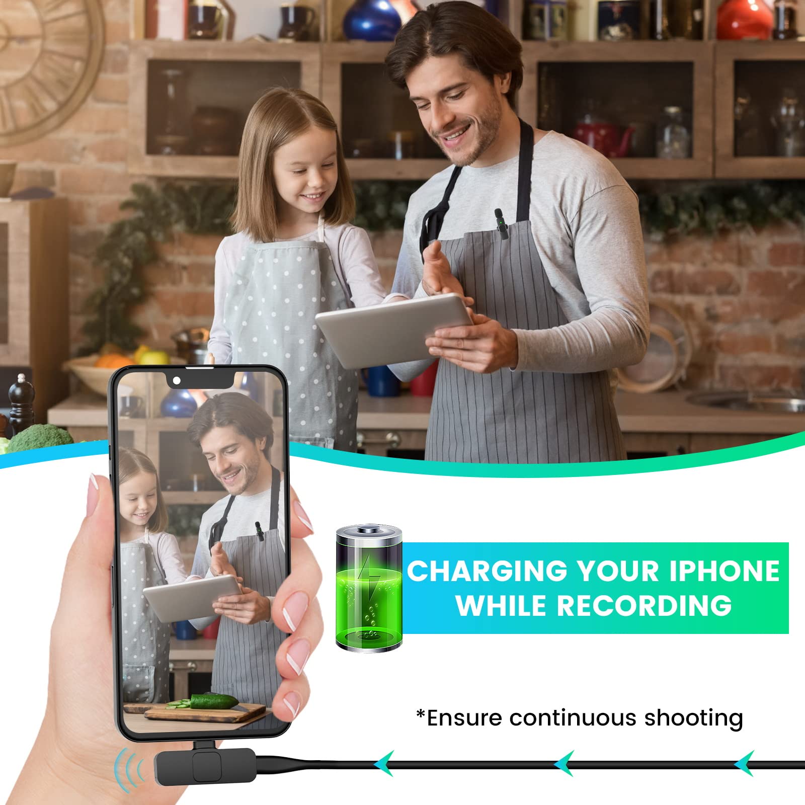 EJCC Wireless Microphone for iPhone iPad, Mini Microphone with Clearer Audio, Plug-Play Wireless Microphones, Wireless Lavalier Microphone, Microphone for Video Recording, TikTok, Interview,YouTube