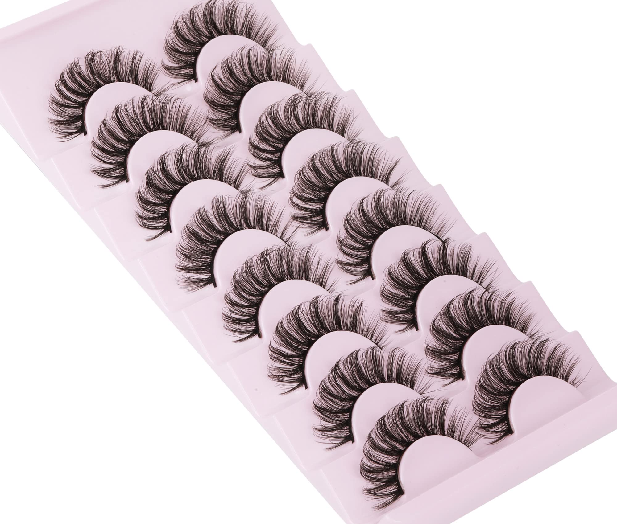 False Eyelashes Fluffy Mink Lashes Natural Wispy Medium Volume Eye Lashes 16MM C Curl Strip Lashes Extensions 8 Pairs Pack by Yawamica