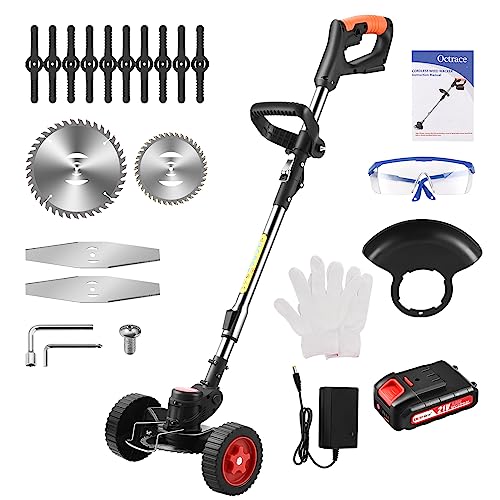 Octrace Electric Weed Wacker, Battery Powered Weed Eater with 1Pc 21V 2.0Ah Battery and Charger,Lightweight 3 in 1 Cordless Trimmer/Edger/Lawn for Garden,Yard(Black)