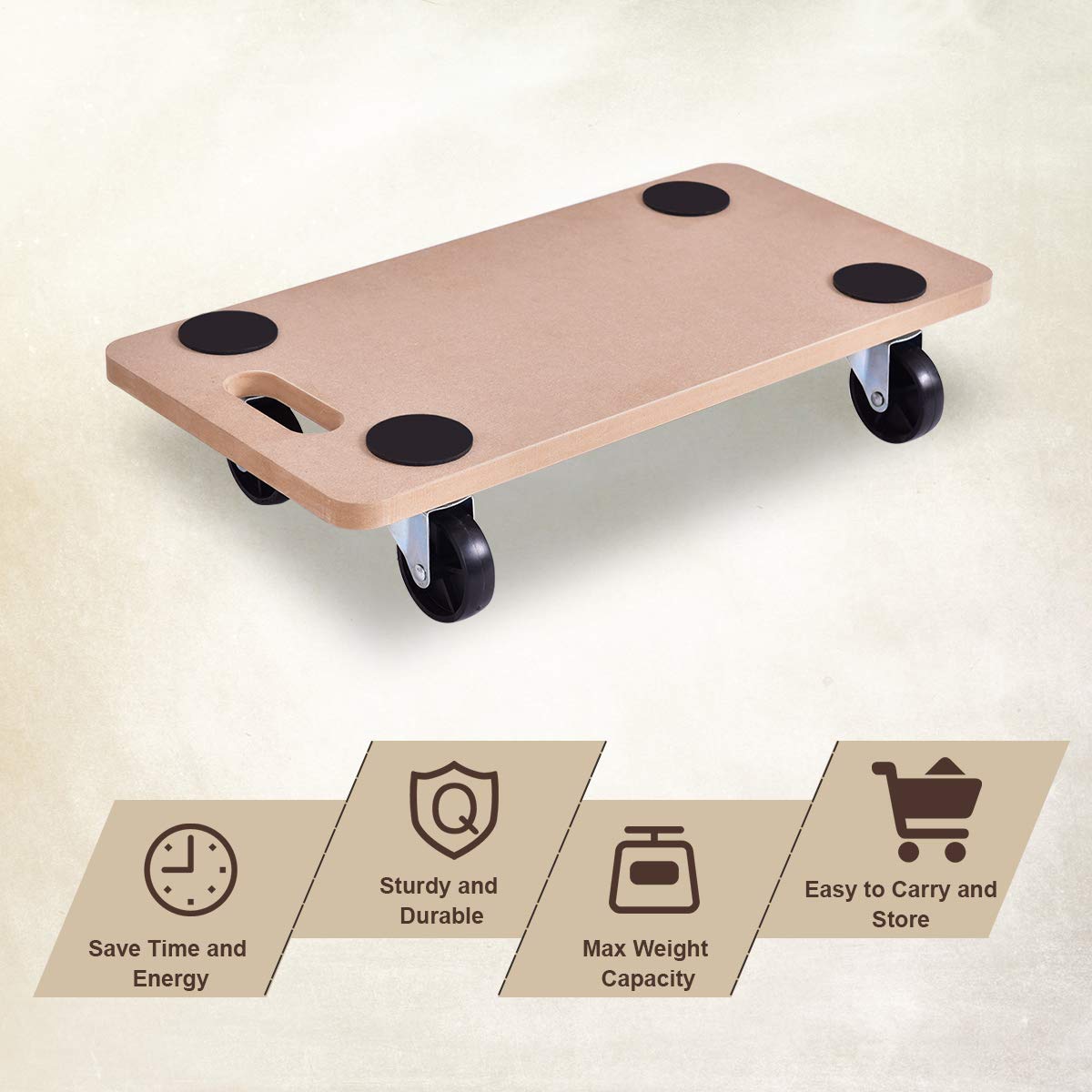 Goplus Furniture Moving Dolly, Heavy Duty Wood Rolling Mover with Wheels for Piano Couch Fridge Heavy Items, Securely Holds 500 Lbs (23" x11.5" Platform)