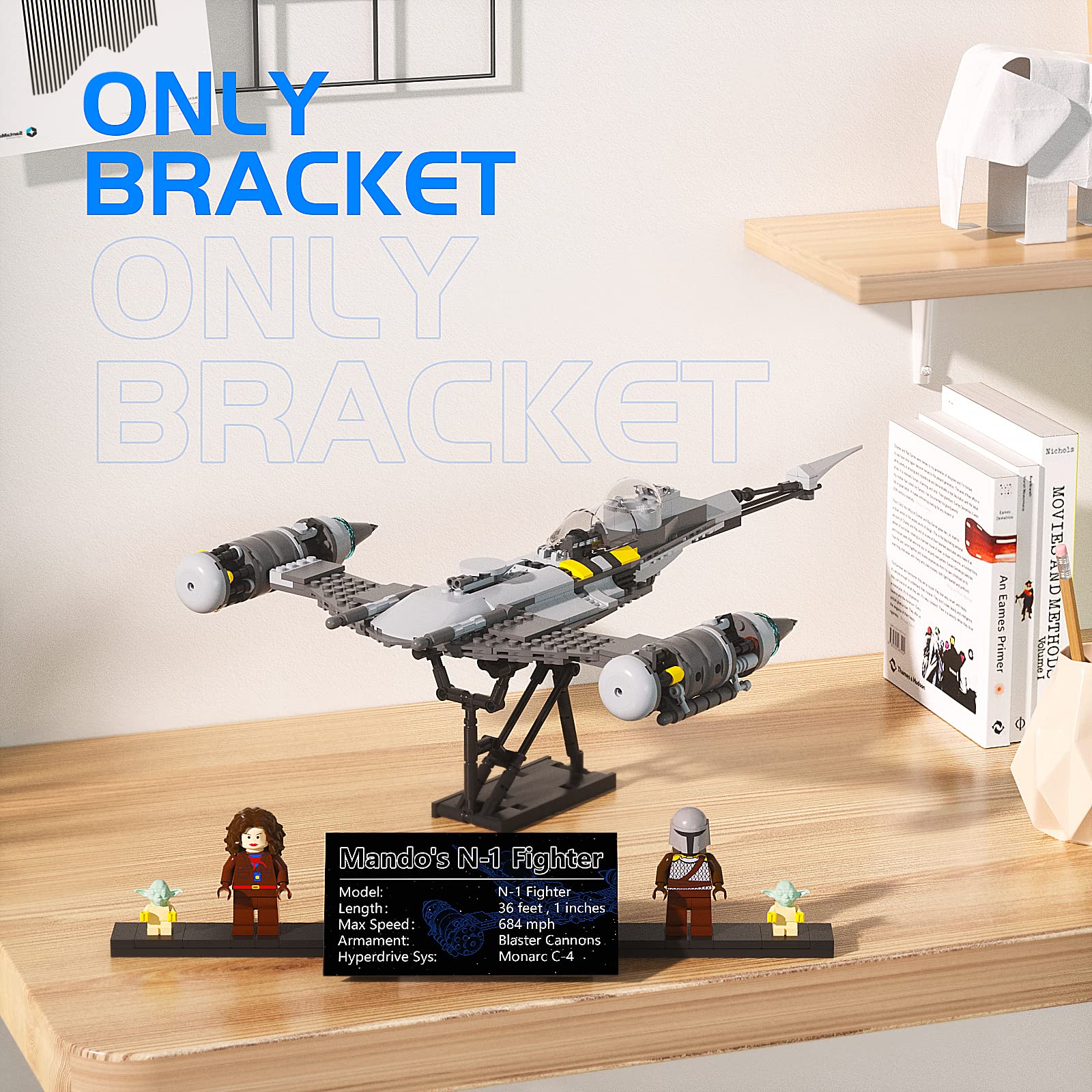 Display Stand for Lego Mando N-1 Fighter 75325 Building Kit, Sturdy Bracket Building Sets with an Informational Fact Plaque, Fun Buildable Toy Playset for Kids Aged 9 and Up(121 Pieces)