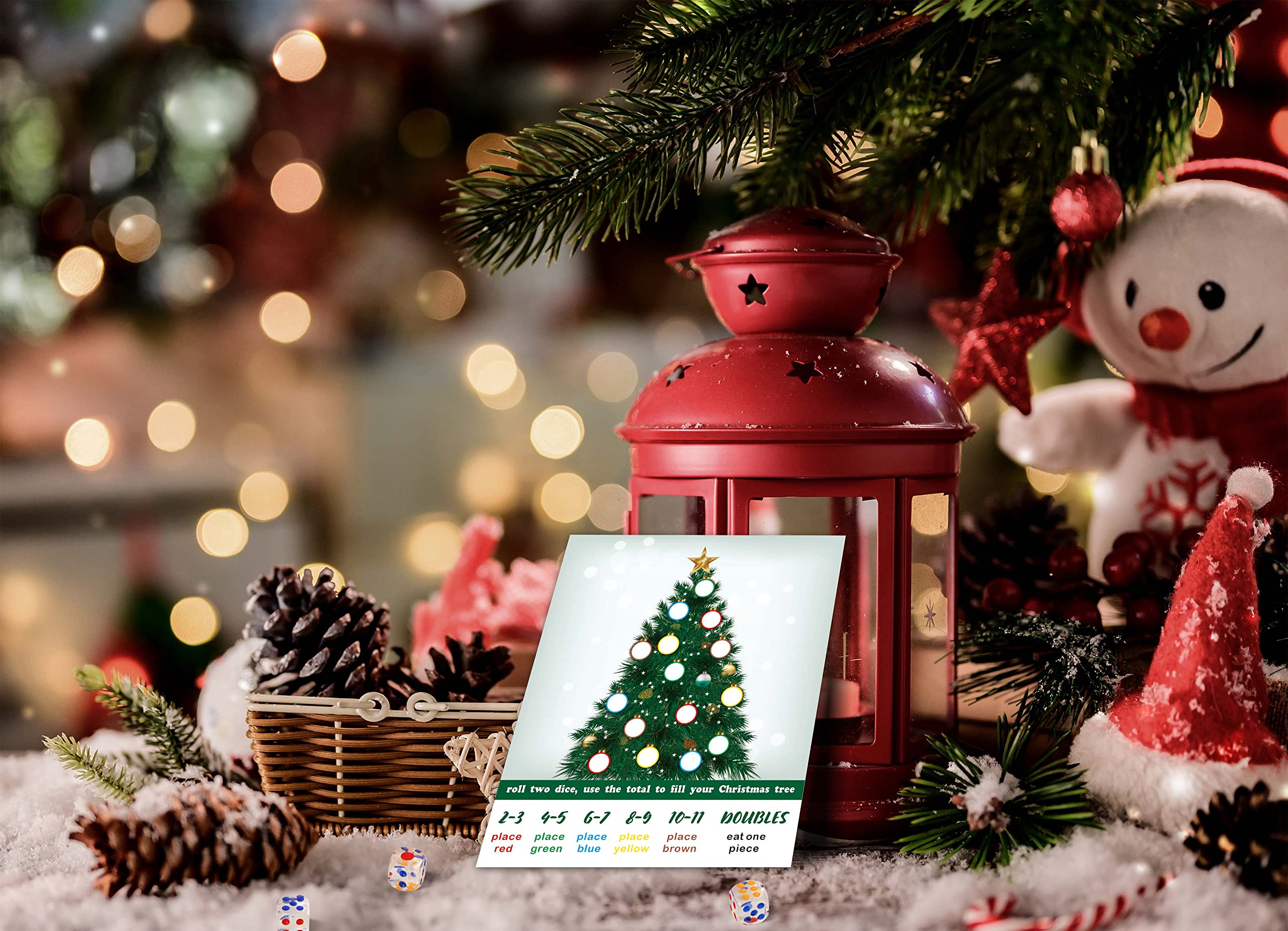 Christmas Party Roll The Dice Game, Kids Table Game, 10 Play Cards 20 Transparent Dices - 5 x 6 inches(MMgame-A003)