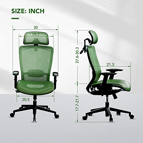 FLEXISPOT Office Chair Home Office Desk Chairs with Wheels Computer Chair with Lumbar Support Swivel Headrest Green
