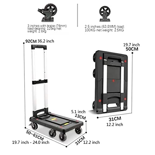 Generic Flatbed cart Folding Folding Platform Truck Plastic Push Cart Heavy Duty Portable Trolley with Retractable Chassis for Lage Travel Moving Office Hand