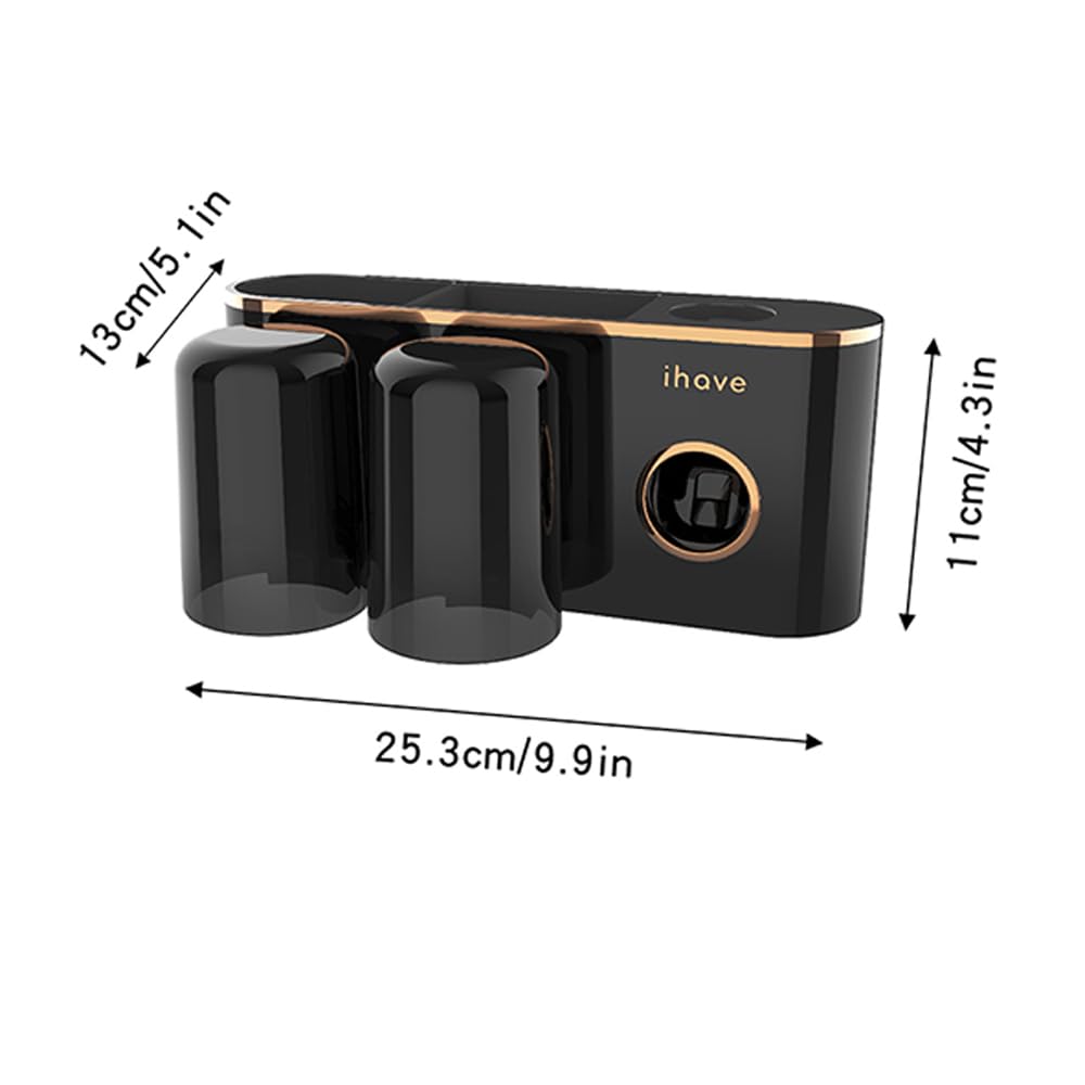 iHave Toothbrush Holders Bathroom Accessories with Toothpaste Dispenser, 2 Cups Toothbrush Holder Wall Mounted Bathroom Decor