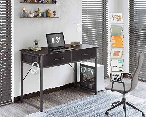 ODK 40 Inch Small Desk with Fabric Drawers, Vanity Desk with Storage, Home Office Desk for Small Spaces and Bedroom, Modern Work Writing Study Table, Black