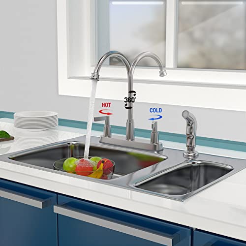 GOWIN Brushed Nickel Kitchen Faucet with Side Sprayer,2 Handle Kitchen Sink Faucet,Kitchen Faucets for Sink 3 Hole or 4 Hole,High Arc Stainless Steel 8 Inch Centerset Kitchen Faucet