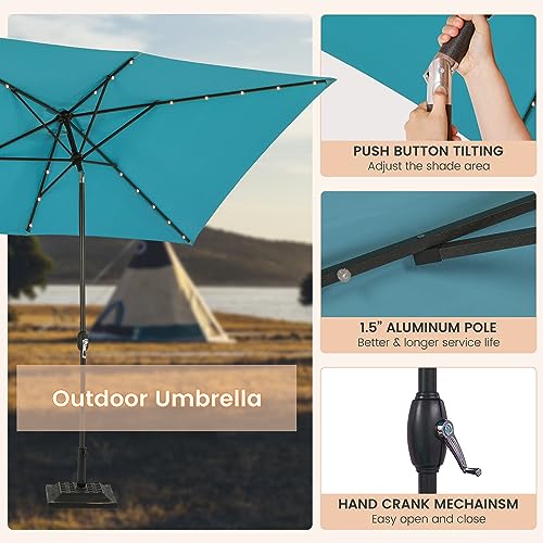 MONDAWE Outdoor Solar LED Patio Umbrella 10 x 6.5 FT Rectangular Market Umbrella with Lights, Tilt and Crank Aluminum Commercial Table Umbrella for Pool Backyard Balcony