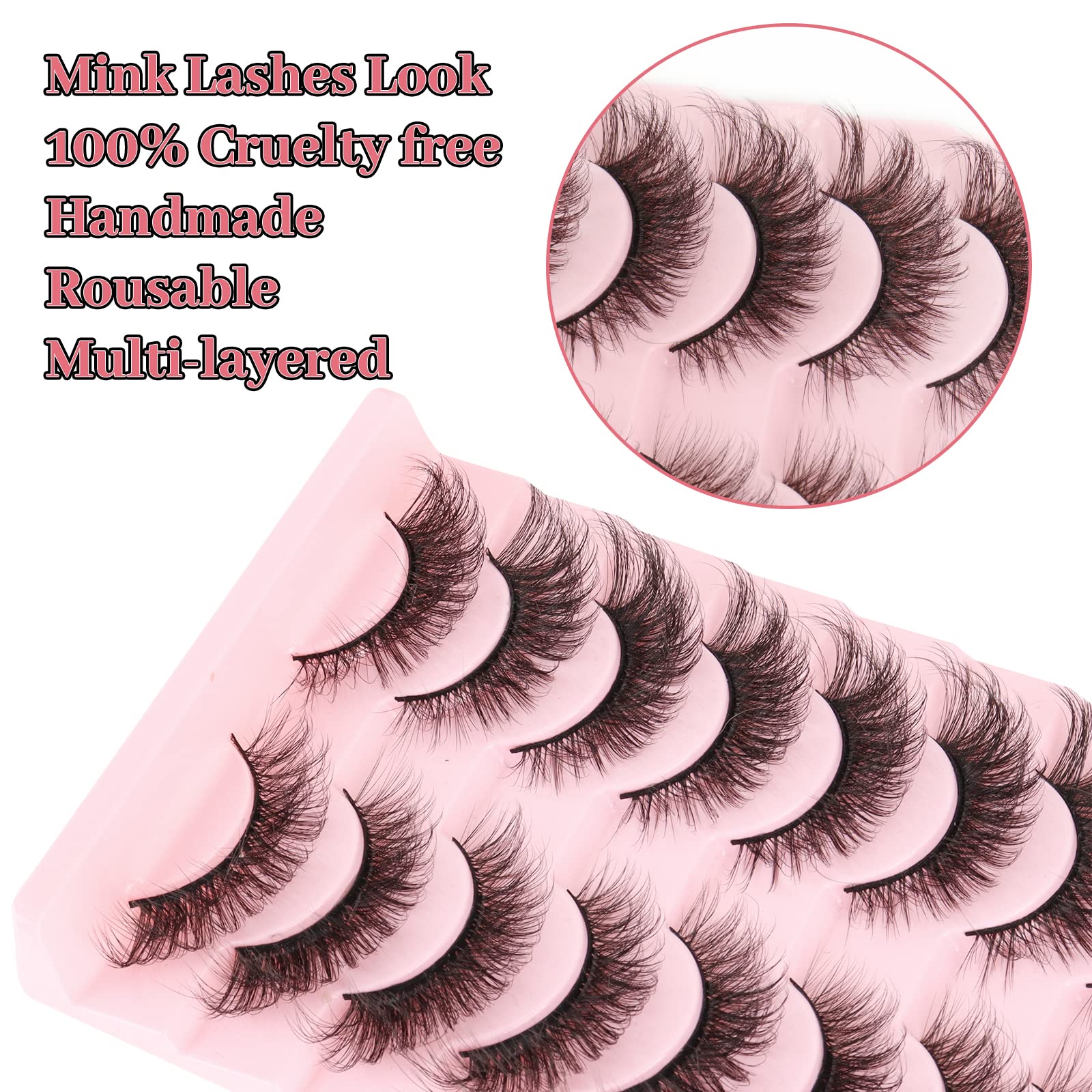 False Eyelashes Mink Lashes Clear Band Fluffy Curly Cat Eye Lashes Look Like Eyelash Extensions MilyBest Fake Eyelashes Lash Strips Pack