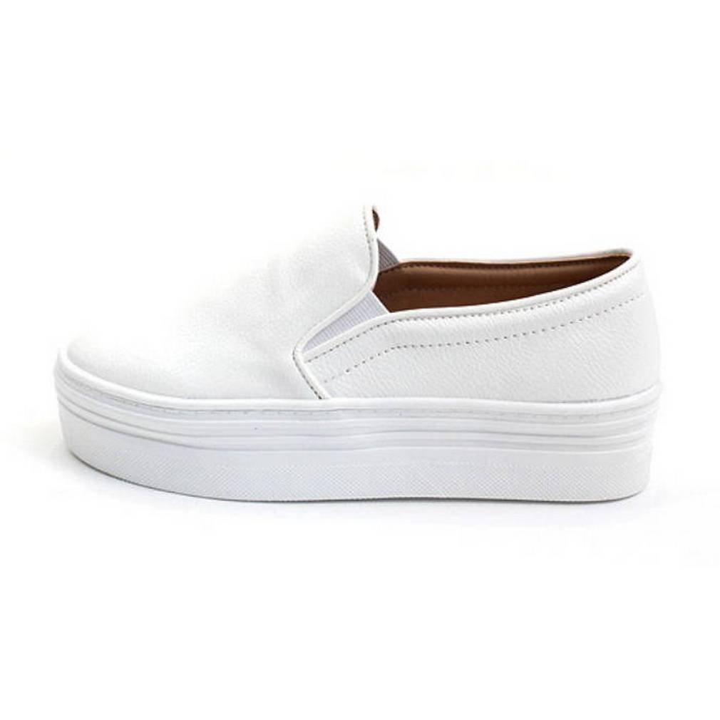 EpicStep Women's White Casual Simple Slip-On Mid Heels Thick Soles Platform Shoes Low Fashion Sneakers 7 M US