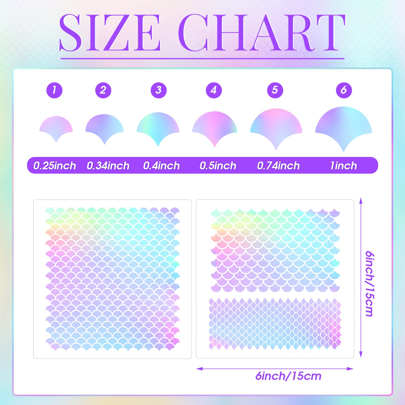 Chinco 5 Pieces Mermaid Scale Stencil, Mermaid Makeup Stencil Reusable Fish Scale Template Large Plastic Scale Wall Stencil for Painting on Face Body (6 x 6 Inch)