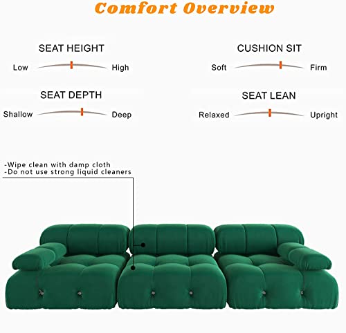 JACH 104" Convertible Modular Sectional Sofa, Minimalist Mid-Century Velvet Sofas Couches, Luxury Modern 3-Seat Wide Couch Sectional for Living Room Bedroom Office Apartment (Green)