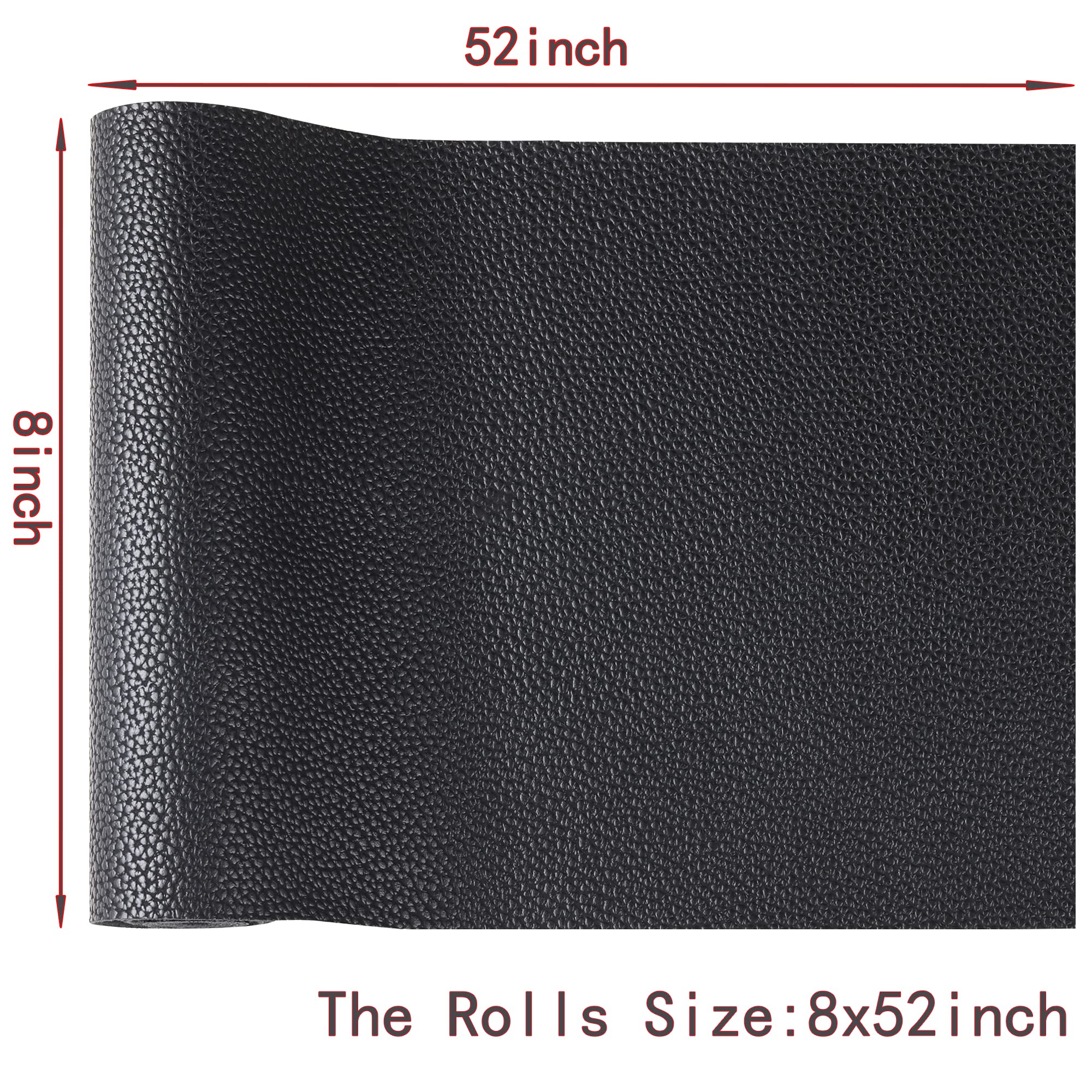 Funcolor Black Faux Leather Roll:Soft Pebbled Faux Leatherette Sheets 8x52 Inch for Sewing Craft