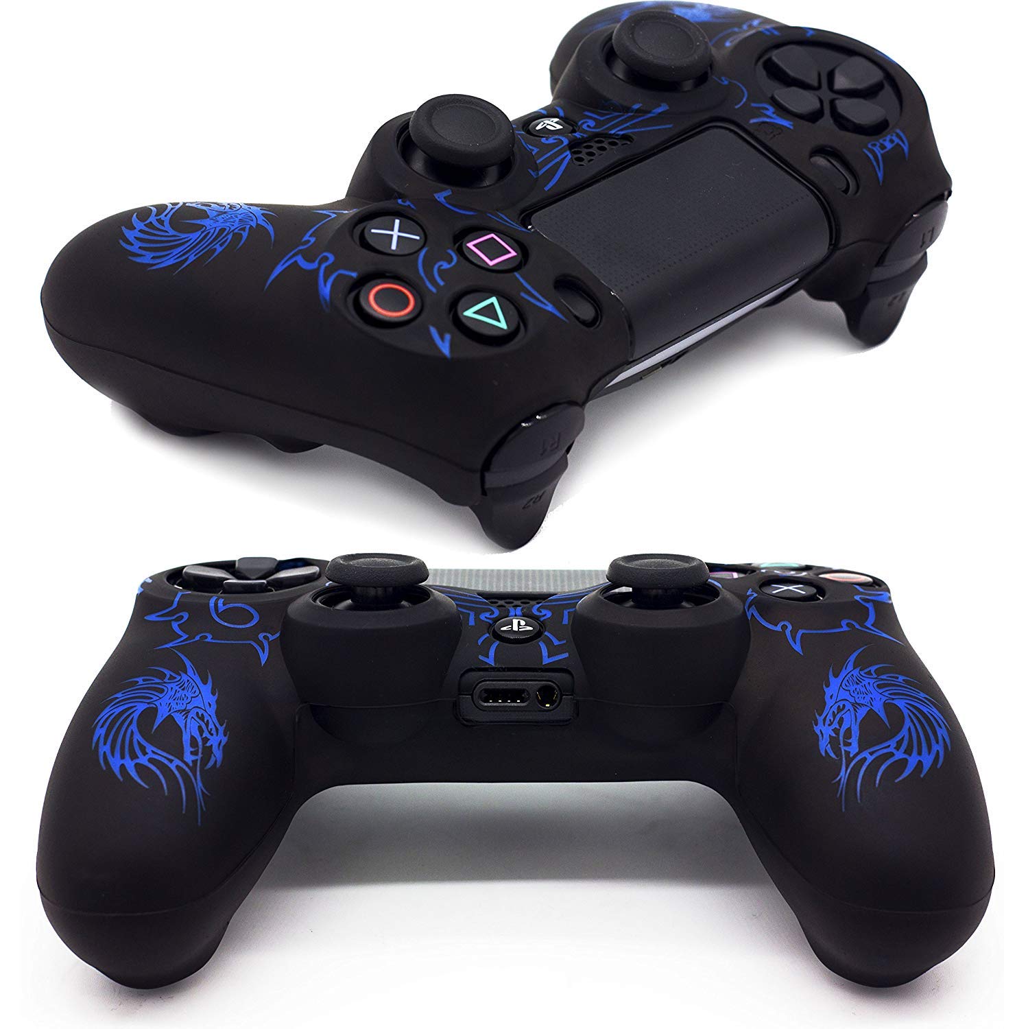 Controller Skin for PS4,BRHE Anti-Slip Grip Silicone Cover Protector Case Compatible with PS4 Slim/PS4 Pro Wireless/Wired Gamepad Controller with 2 Dragon Carving Thumb Grip Caps
