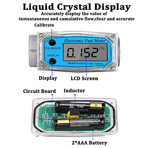 Digital Turbine Flow Meter,LCD Digital Display High Accuracy Diesel Fuel Flowmeter for Measuring Diesel, Kerosene, Gasoline(1 Inch)