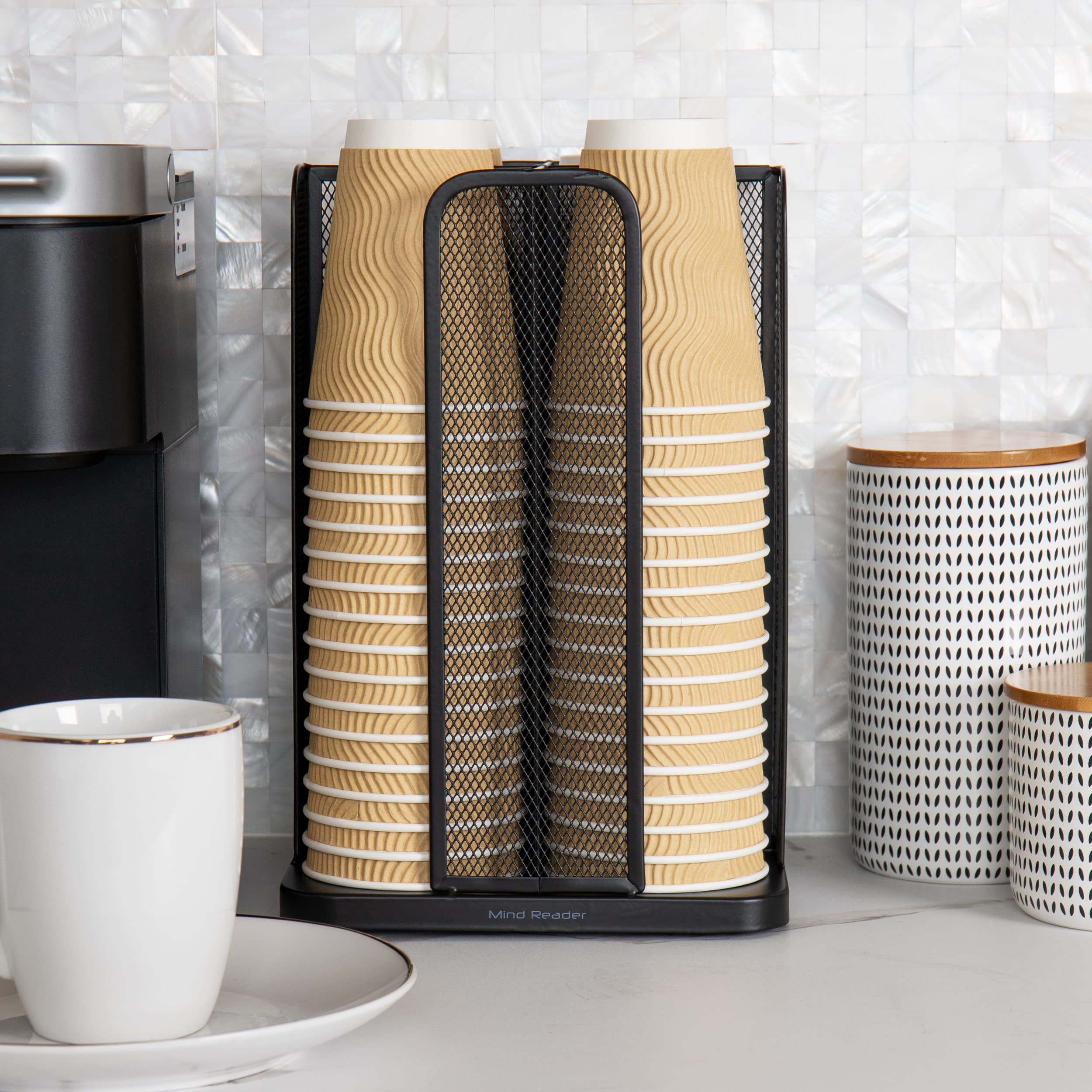 Mind Reader Carousel 4 Compartment Cup and Lid Organizer, Black Mesh