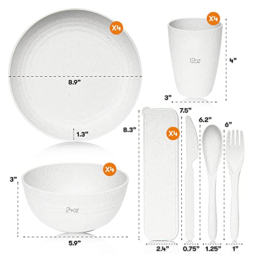 Wheat Straw Dinnerware Sets | Unbreakable Dinnerware Sets | Dishwasher Microwave Safe Dinnerware | Eco Friendly Non Breakable Dinnerware Sets | RV Outdoor Camping (White, Service for 4 (28 pcs))