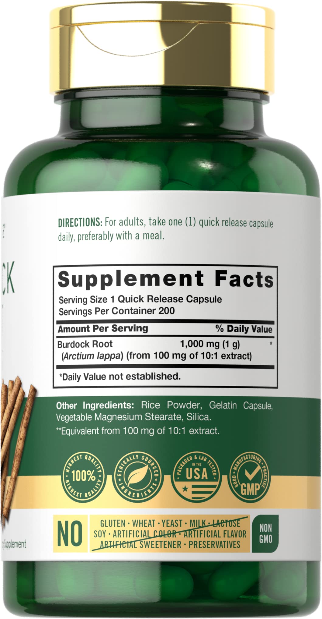 Carlyle Burdock Root | 1000 mg | 200 Capsules | Non-GMO and Gluten Free Formula | Traditional Herb Supplement | Arctium Lappa Extract