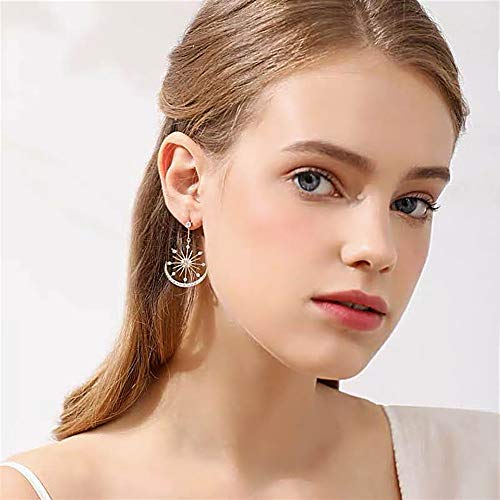 Cubic Zirconia Moon Star Drop Earrings, Simulated Diamond Long Dangle CZ Star Earring