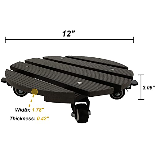 NOAMOO Round Plant Caddy with Wheels Heavy Duty Outdoor Indoor 12 Inch 2 Pack,Rolling Plant Stand with Casters for Heavy Pots 150LBS,Charcoal