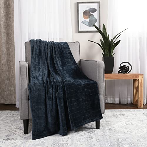 Life Comfort Cozy Textured Lightweight Throw, 90"x90" 100% Recycled Fibers Eco-Friendly Queen Size Super Soft Soft All Season Premium Comfort Blanket for Bed or Couch, Blue