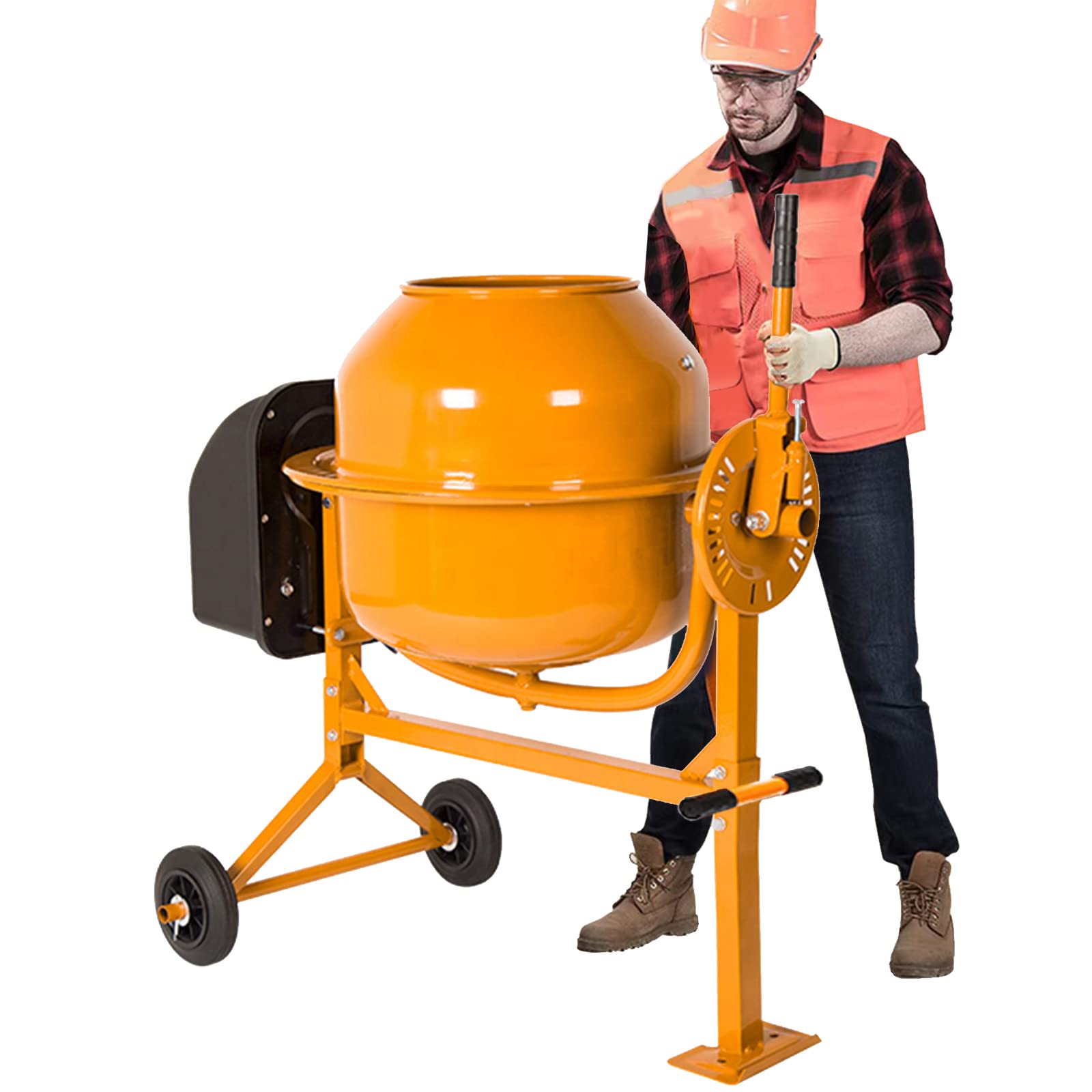 Generic Portable 4.2 Cu Ft Concrete Cement Mixer, 1/2 Hp Electric Mixer Machine with Wheel & 120L Freestanding Barrow Machine, Mixing Tools for Stucco Mortar (Yellow) 41.4 x 28 x 52.8 Inches (Gen120)