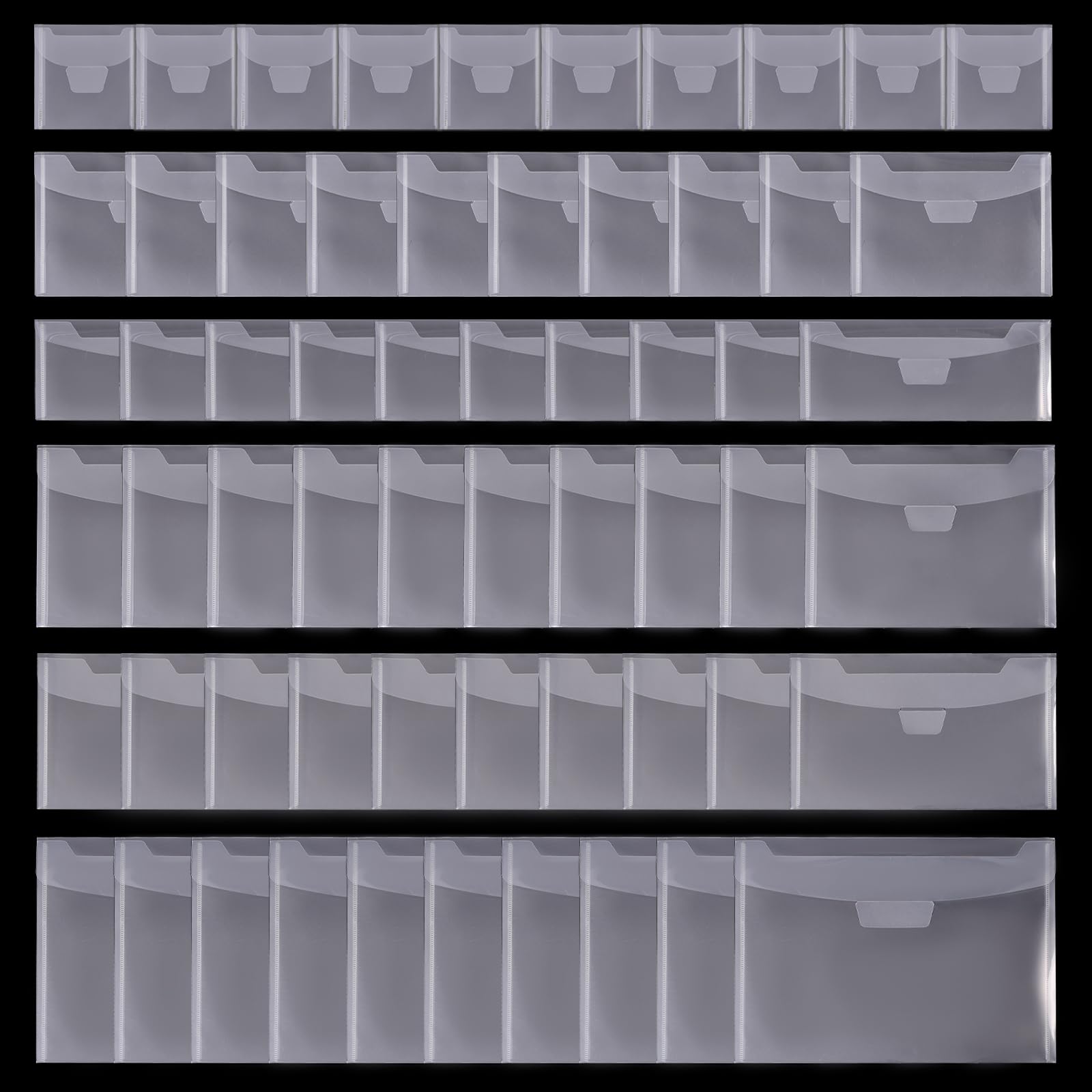 GLOBLELAND 60 Pcs Clear Stamp and Die Storage Bag Pockets 6 Size Plastic Storage Pocket Plastic Stamp Seal Storage Envelopes Case for DIY Paper Card Scrapbooking Craft