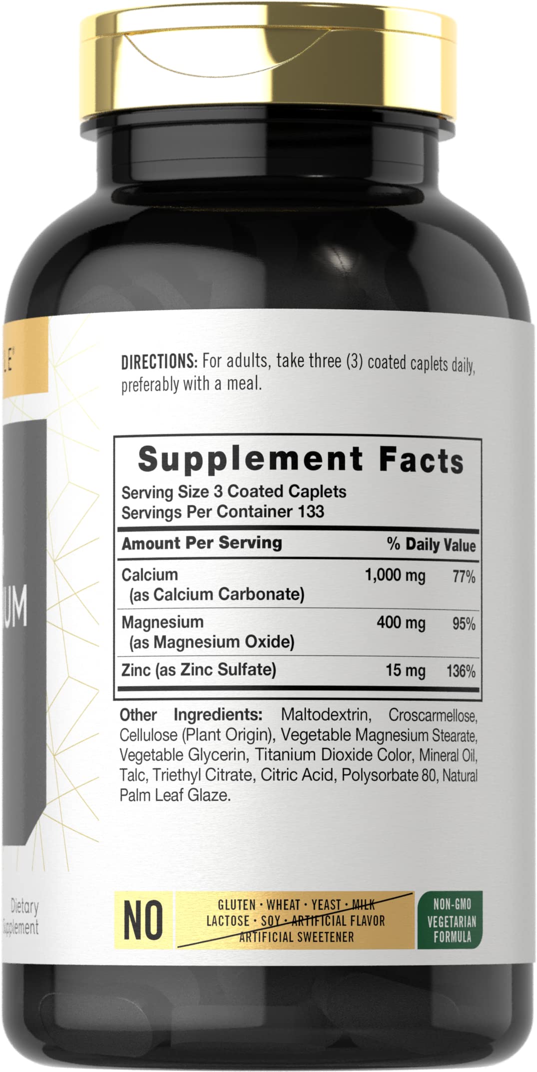 Carlyle Calcium Magnesium Zinc | 400 Caplets | Vegetarian, Non-GMO, Gluten Free Supplement