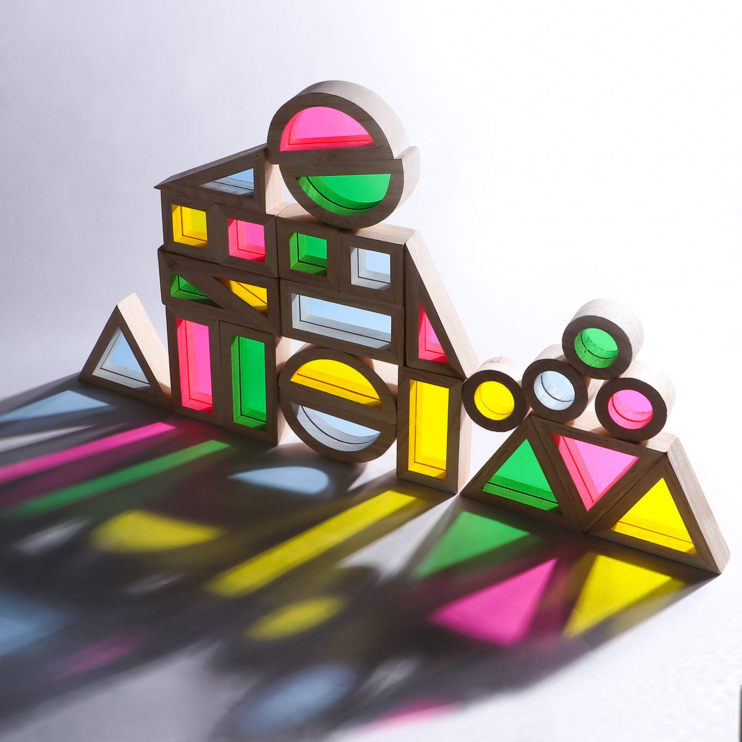 Lewo 24 PCS Building Blocks Wooden Rainbow Blocks Wooden Blocks Rainbow Stacker Stacking Blocks Preschool Learning Educational Toys for Baby Toddlers Kids Boys Girls