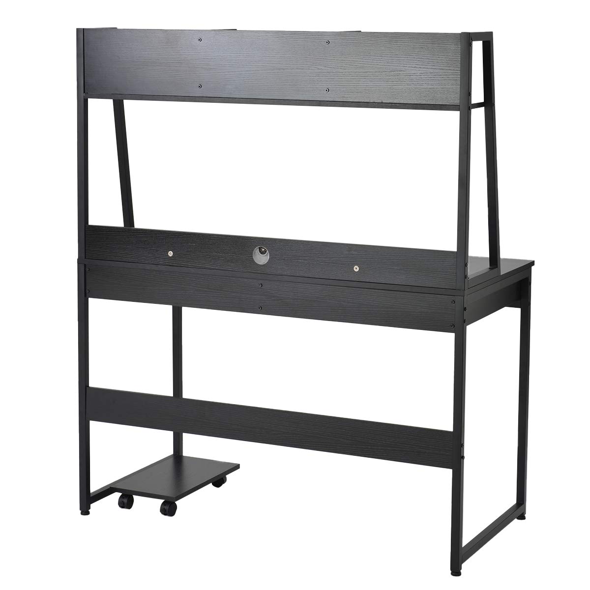 Computer Desk with Hutch and Bookshelf, Home Office Desk with Space Saving Design for Small Spaces (Black)